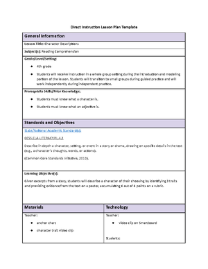 C909 Direct Instruction Lesson Plan - Direct Instruction Lesson Plan Template General ...