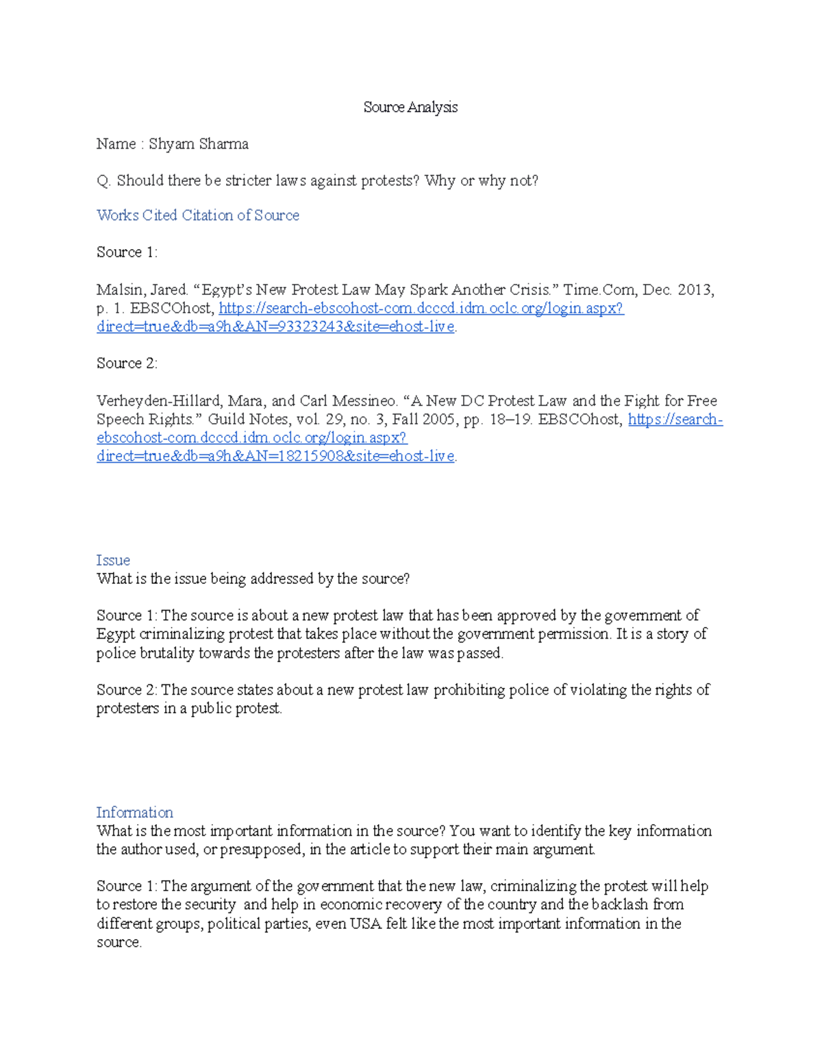 Protests Research Analysis Worksheet - Source Analysis Name : Shyam ...