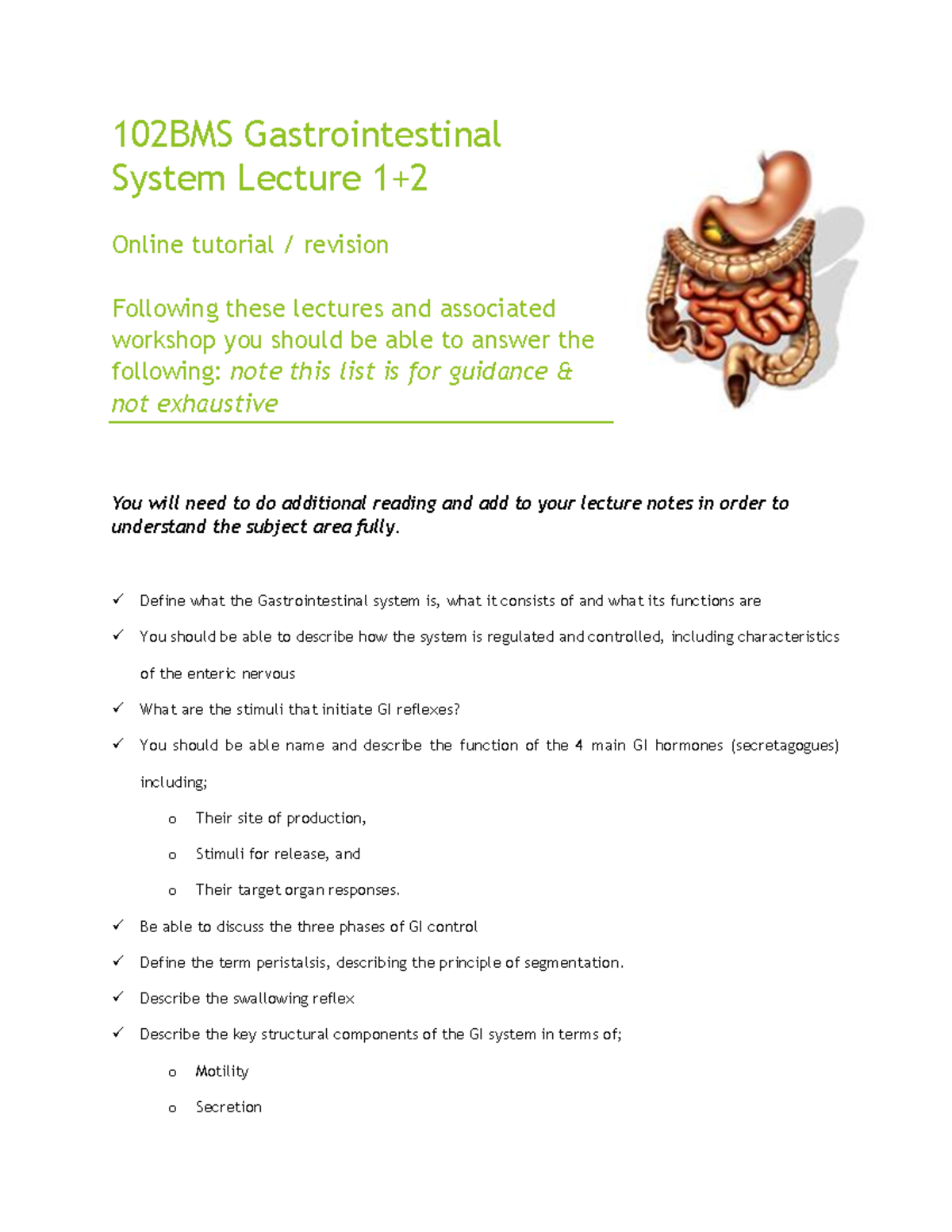 102BMS Gastrointestinal System Revision Guide - 102 BMS ...