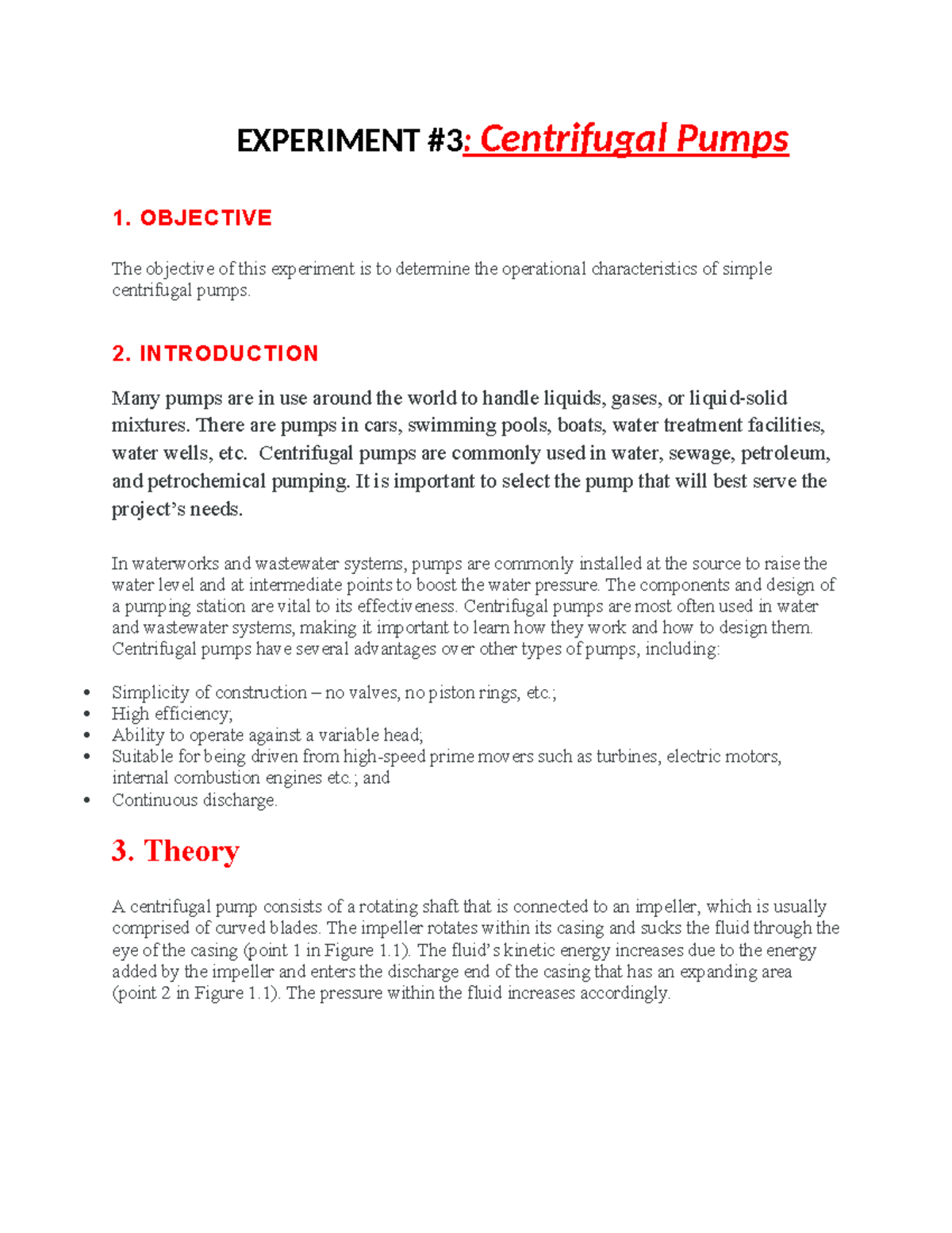 Experiment 3 fluid machine - EXPERIMENT #3: Centrifugal Pumps 1 ...