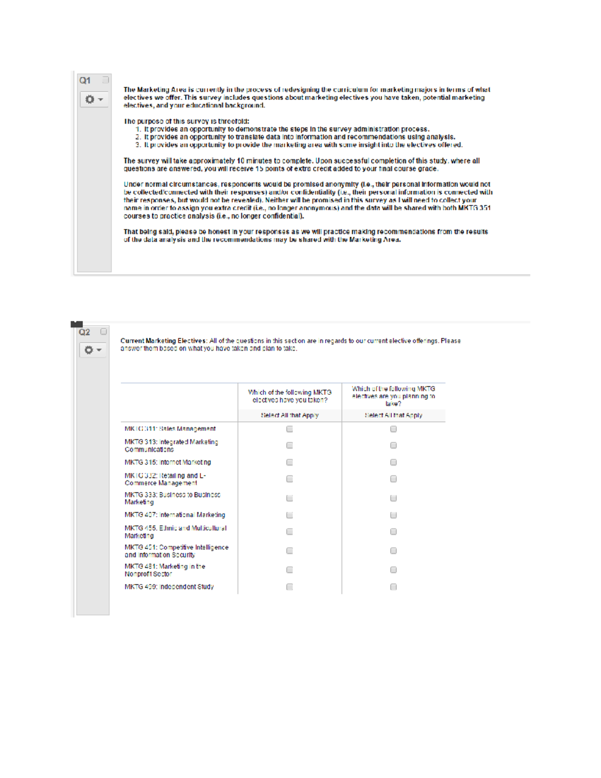 Marketing Major Electives Survey (HW7) - The Marketing Area is ...