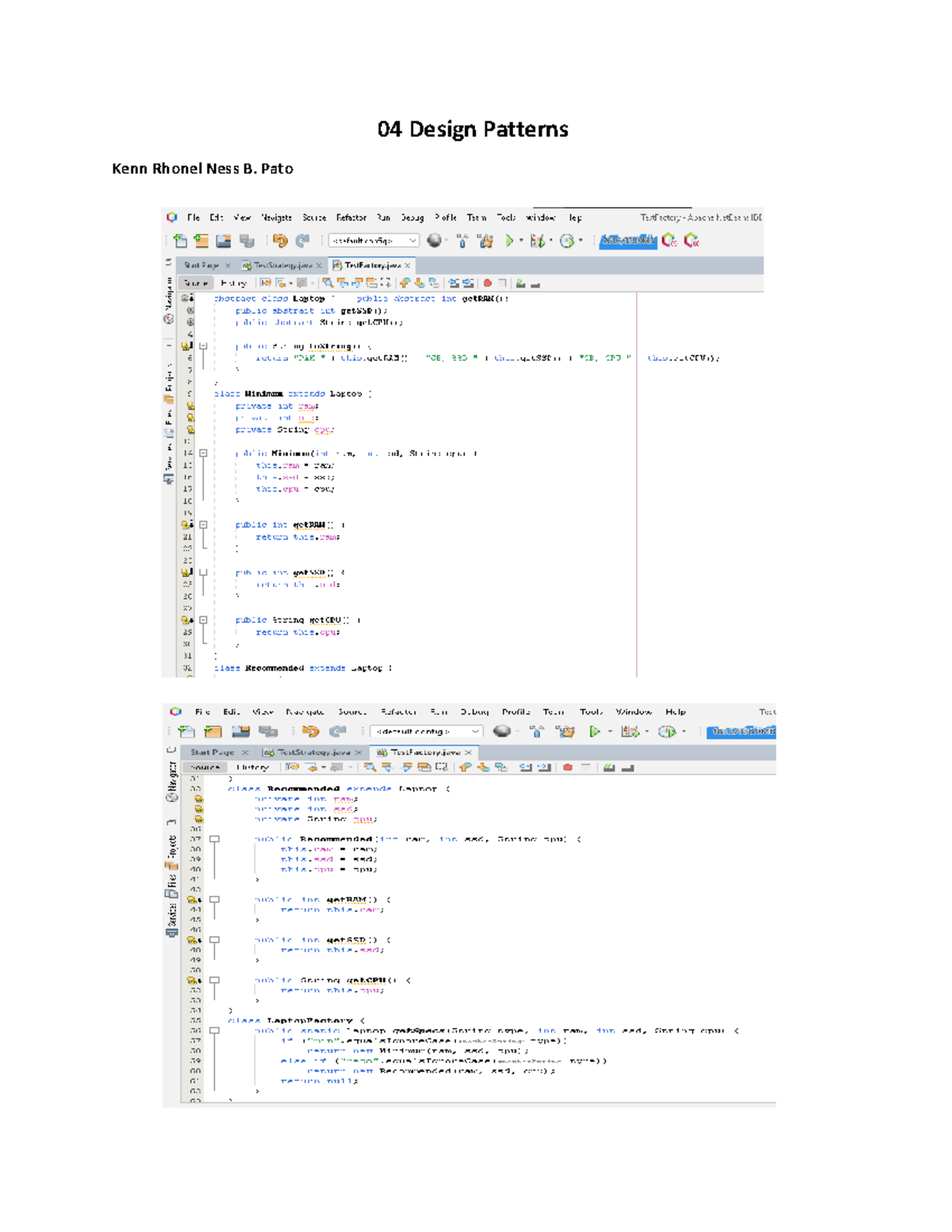 04Lab Pato - Databases - Information Technology - 04 Design Patterns Kenn Rhonel Ness B. Pato ...