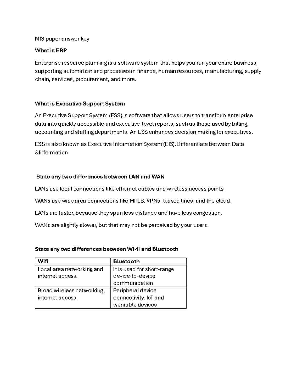 MIS answer key easy - MIS paper answer key What is ERP Enterprise ...