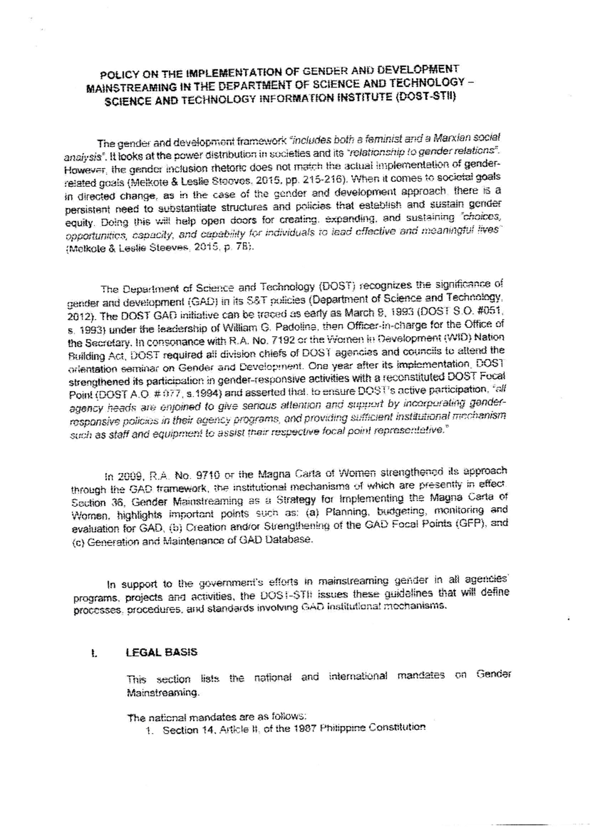 01 Policy on the Implementation of GAD Mainstreaming - Accounting - Studocu