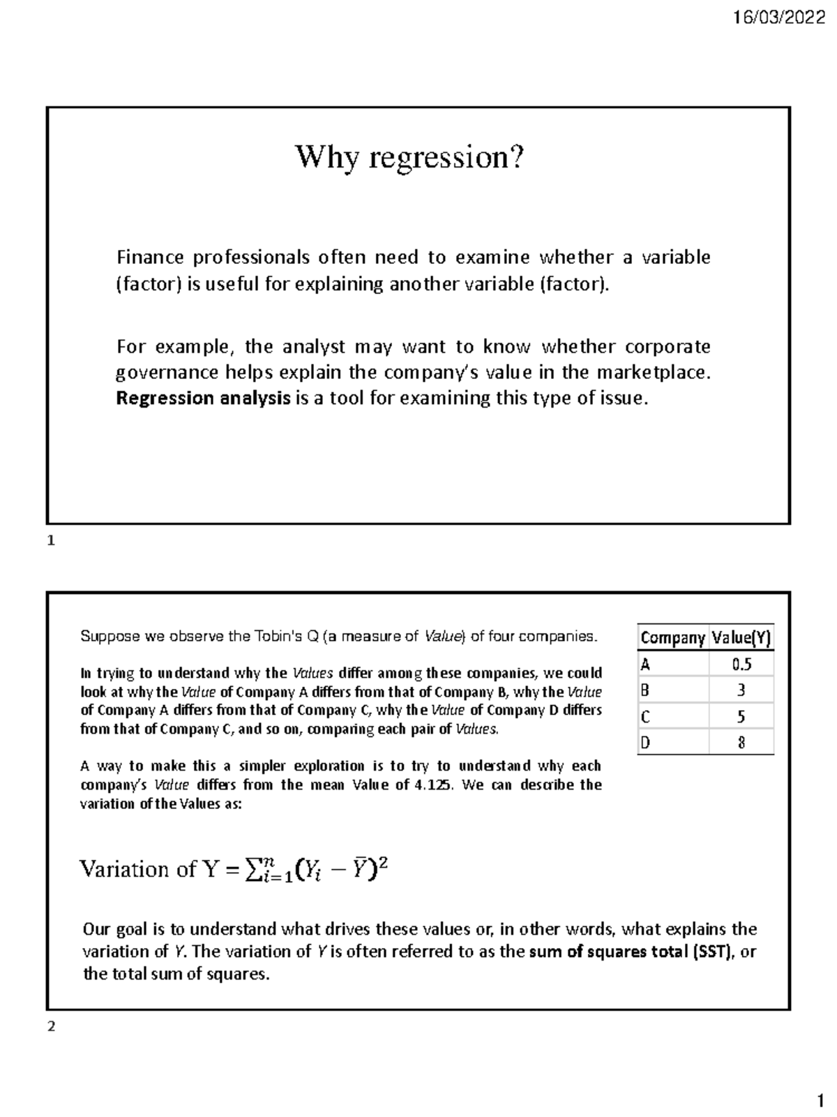 Lecture 9 10 Simple linear regression - Why regression? Finance ...