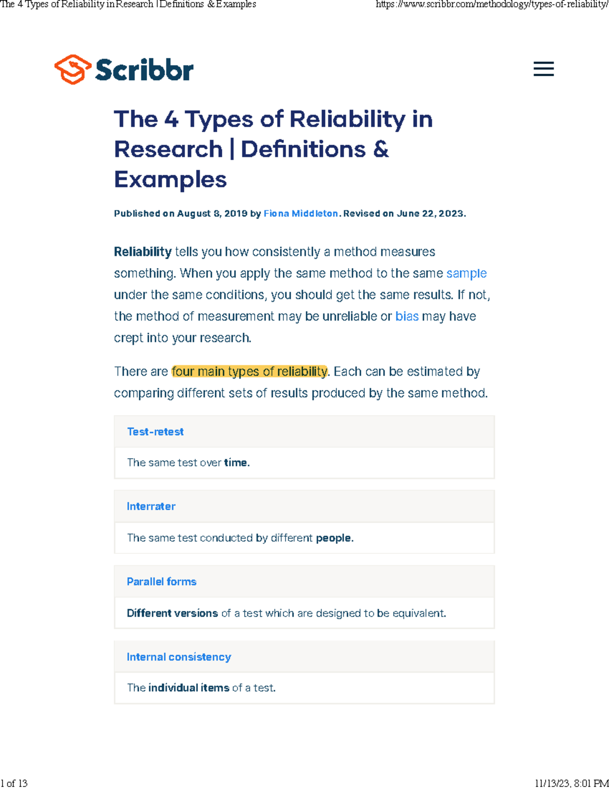 (6)1-The 4 Types of Reliability in Research Definitions & Examples - The 4 Types of Reliability ...