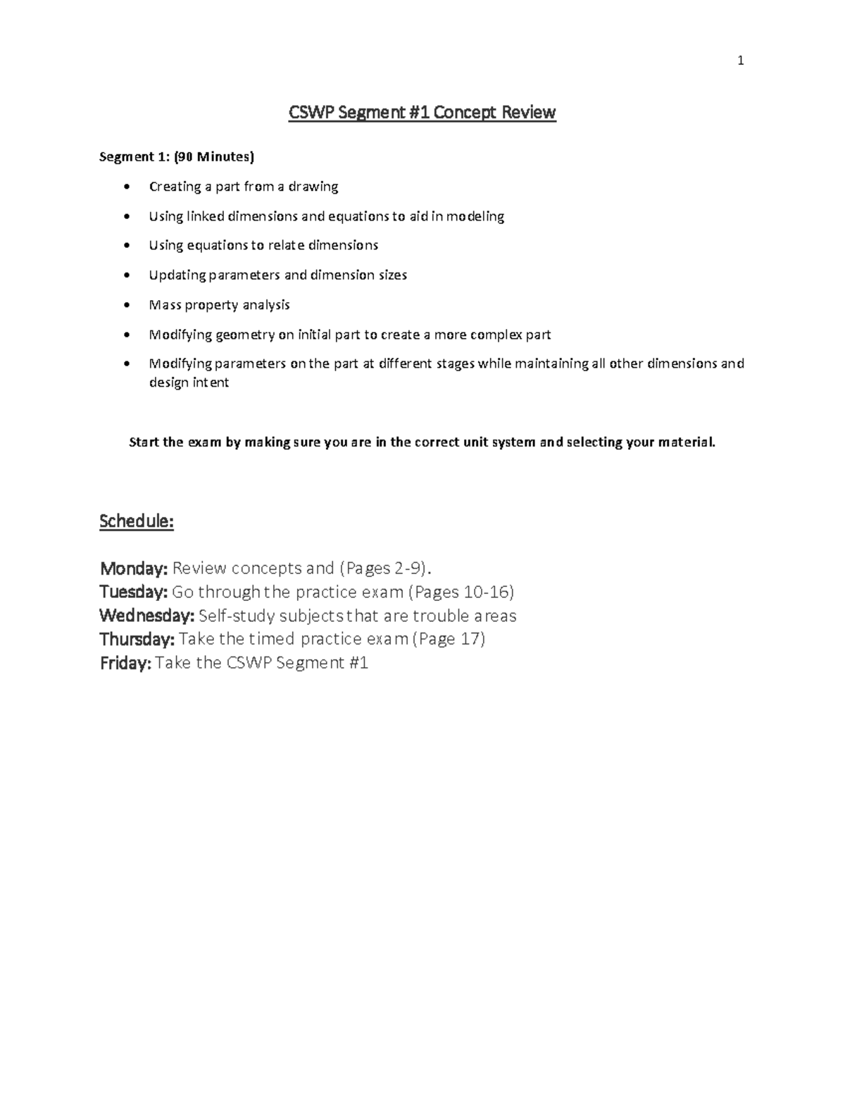 Segment 1 exercise - CSWP Segment #1 Concept Review Segment 1: (90 ...