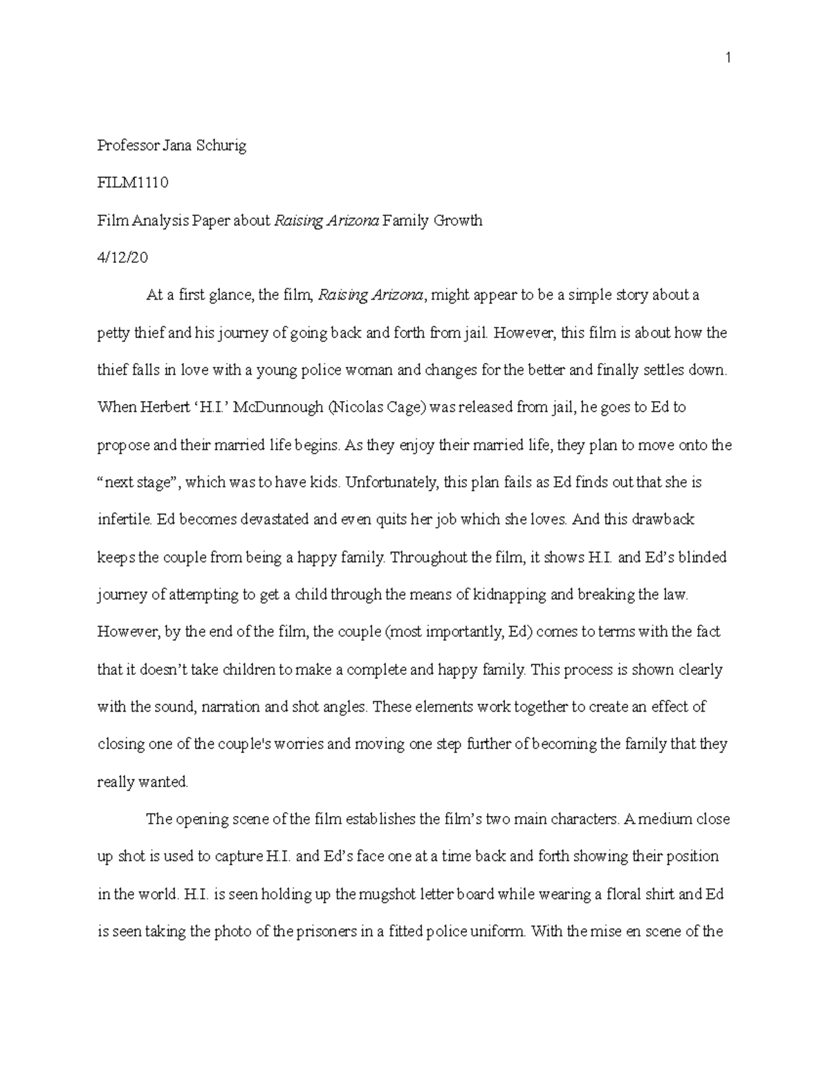 7-10page Film Analysis Paper Final Draft - Professor Jana Schurig FILM ...