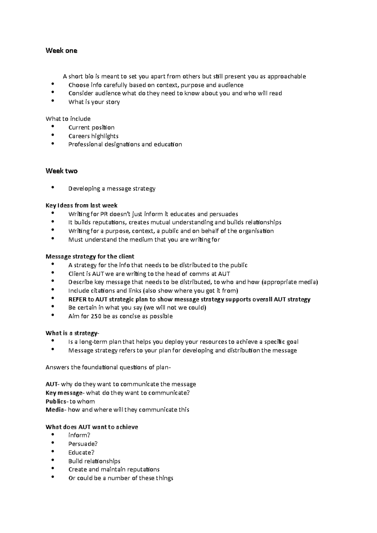 PR writing tutorial notes - Week one - Studocu