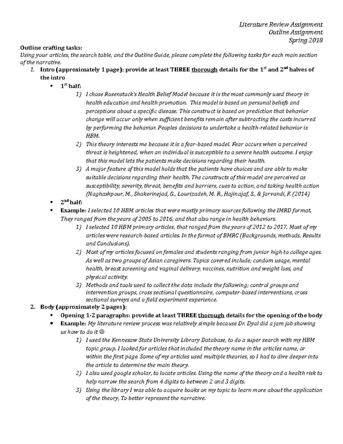 Literature Review Outline Literature Review Assignment Outline
