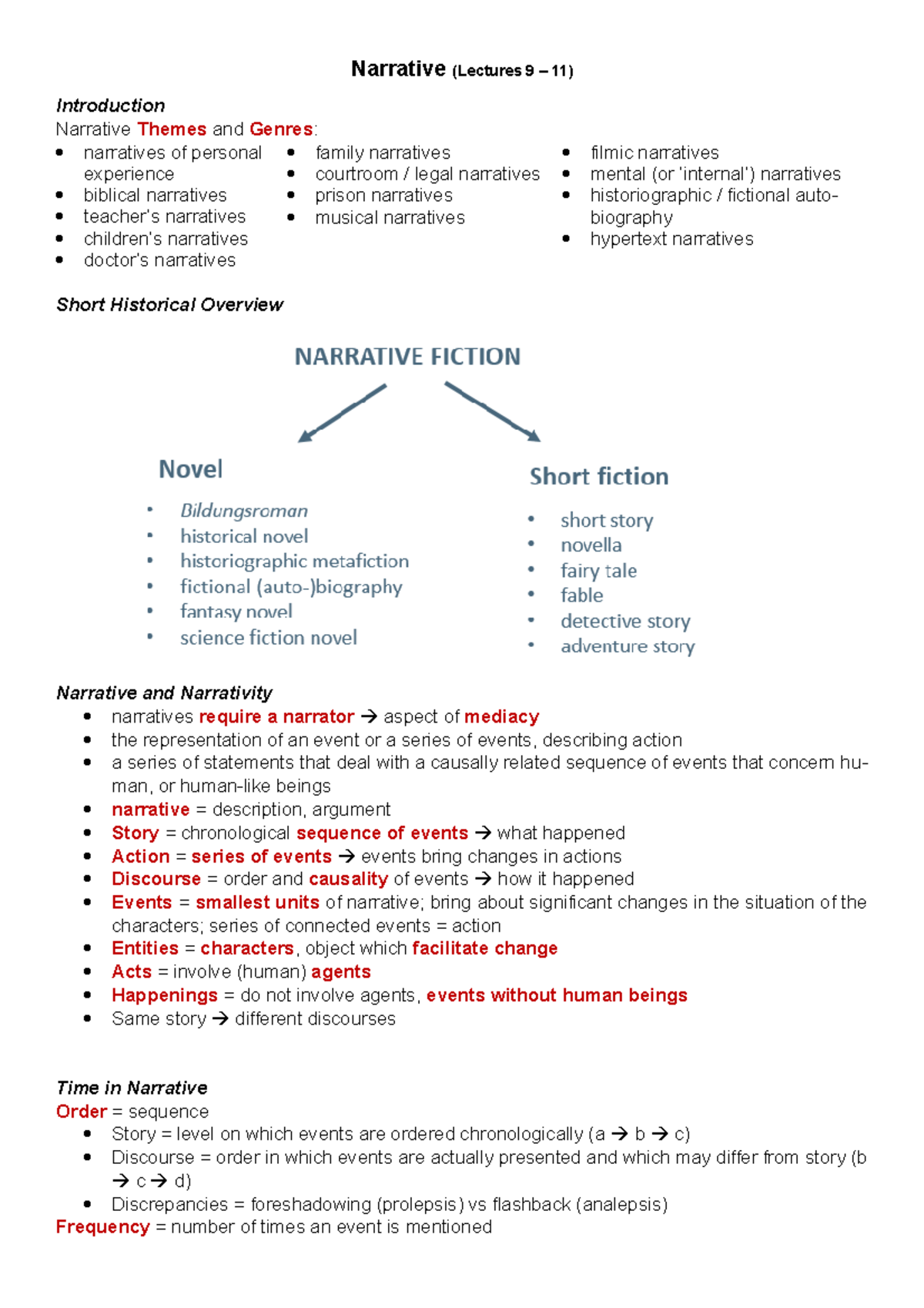 Narrative Summary - Narrative (Lectures 9 – 11) Introduction Narrative ...