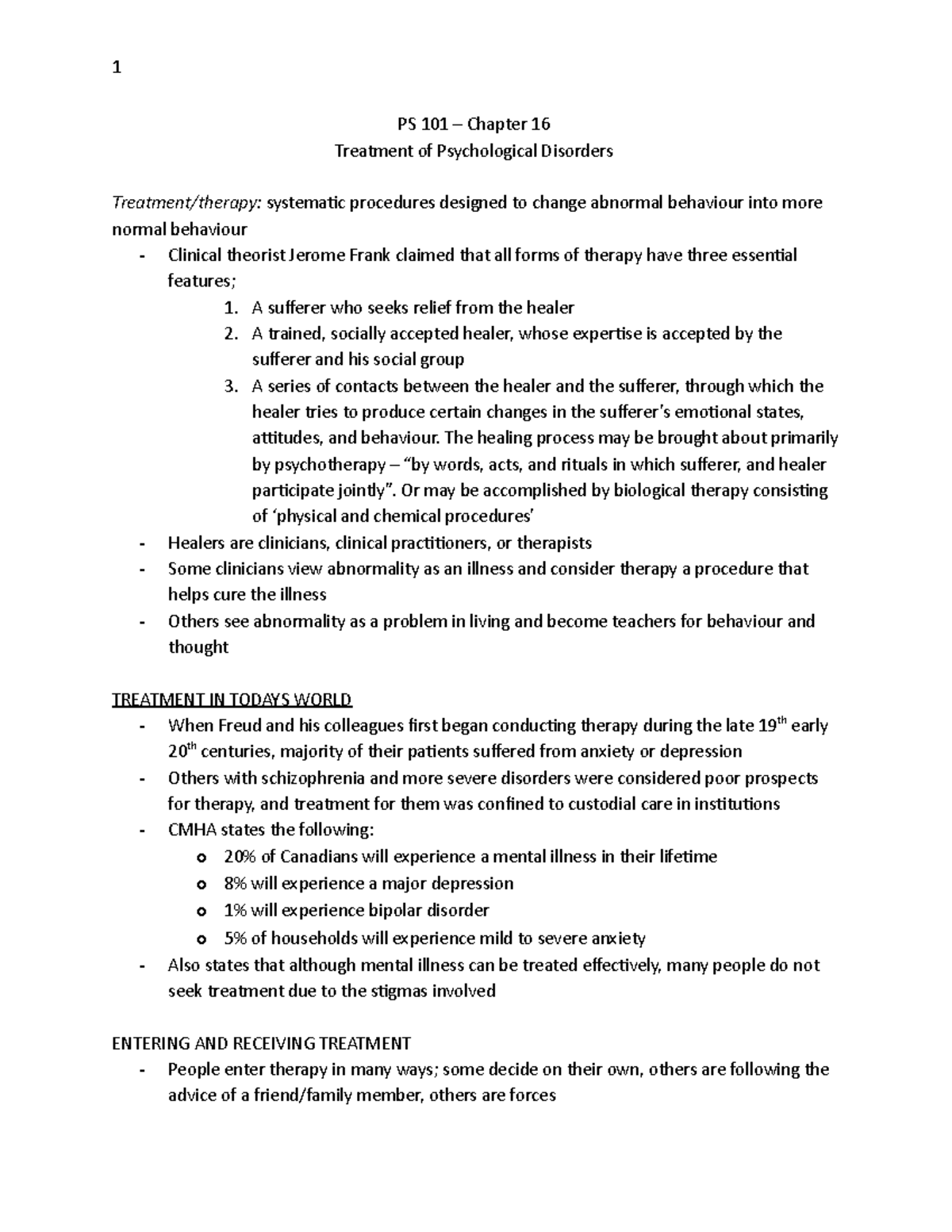 PS 101 Chapter 16 notes - PS 101 – Chapter 16 Treatment of ...