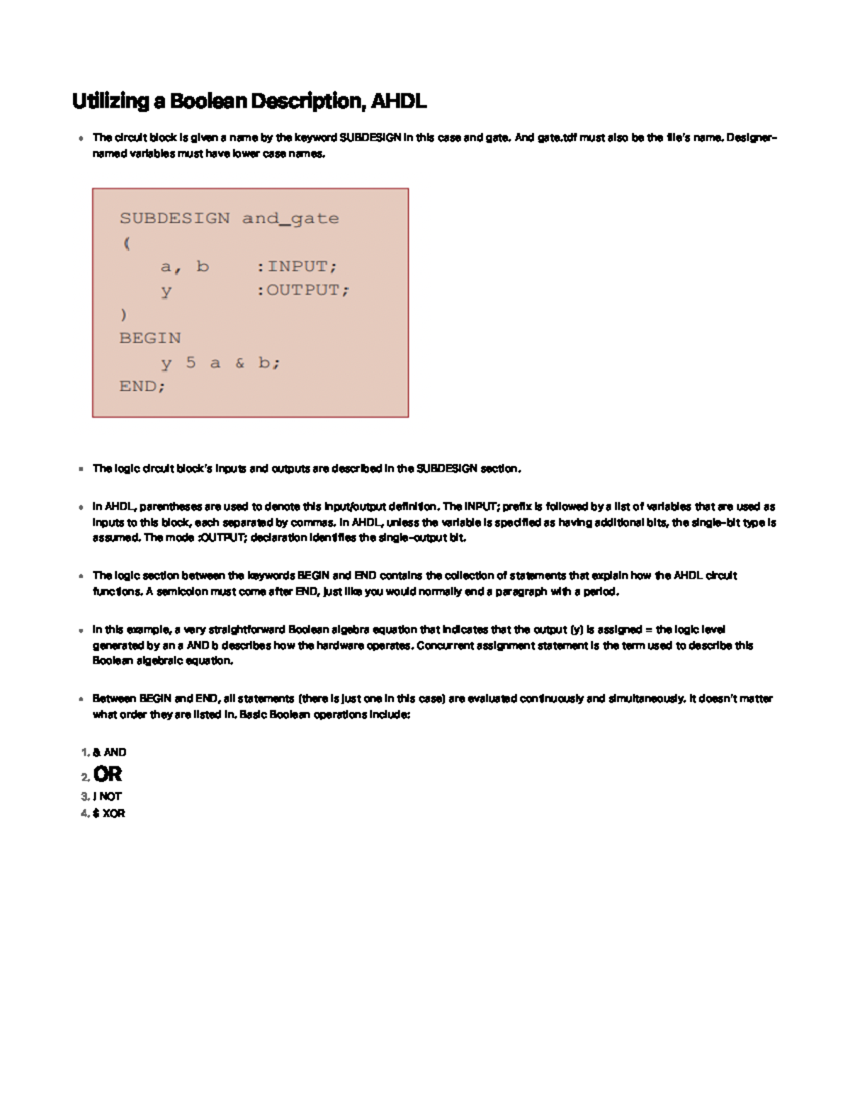 Utilizing a Boolean Description, AHDL - A n d g a te .td f m u st a l s ...