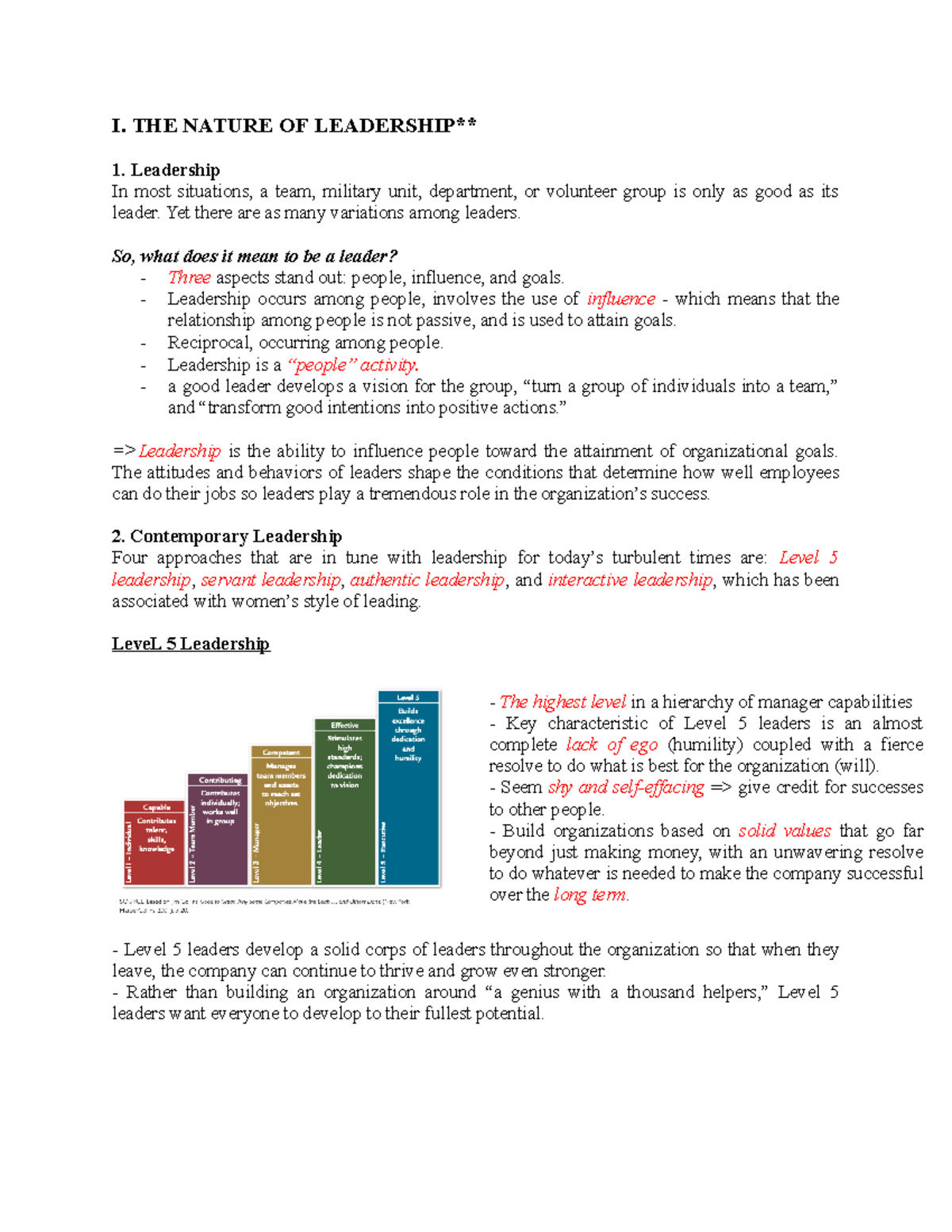 Management presentation - I. THE NATURE OF LEADERSHIP** Leadership In ...