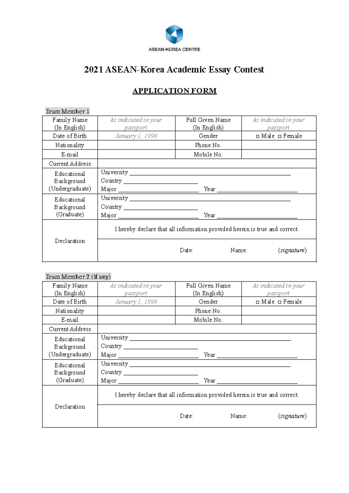 [AKC] Application Form AK Essay Contest - 2021 ASEAN-Korea Academic ...