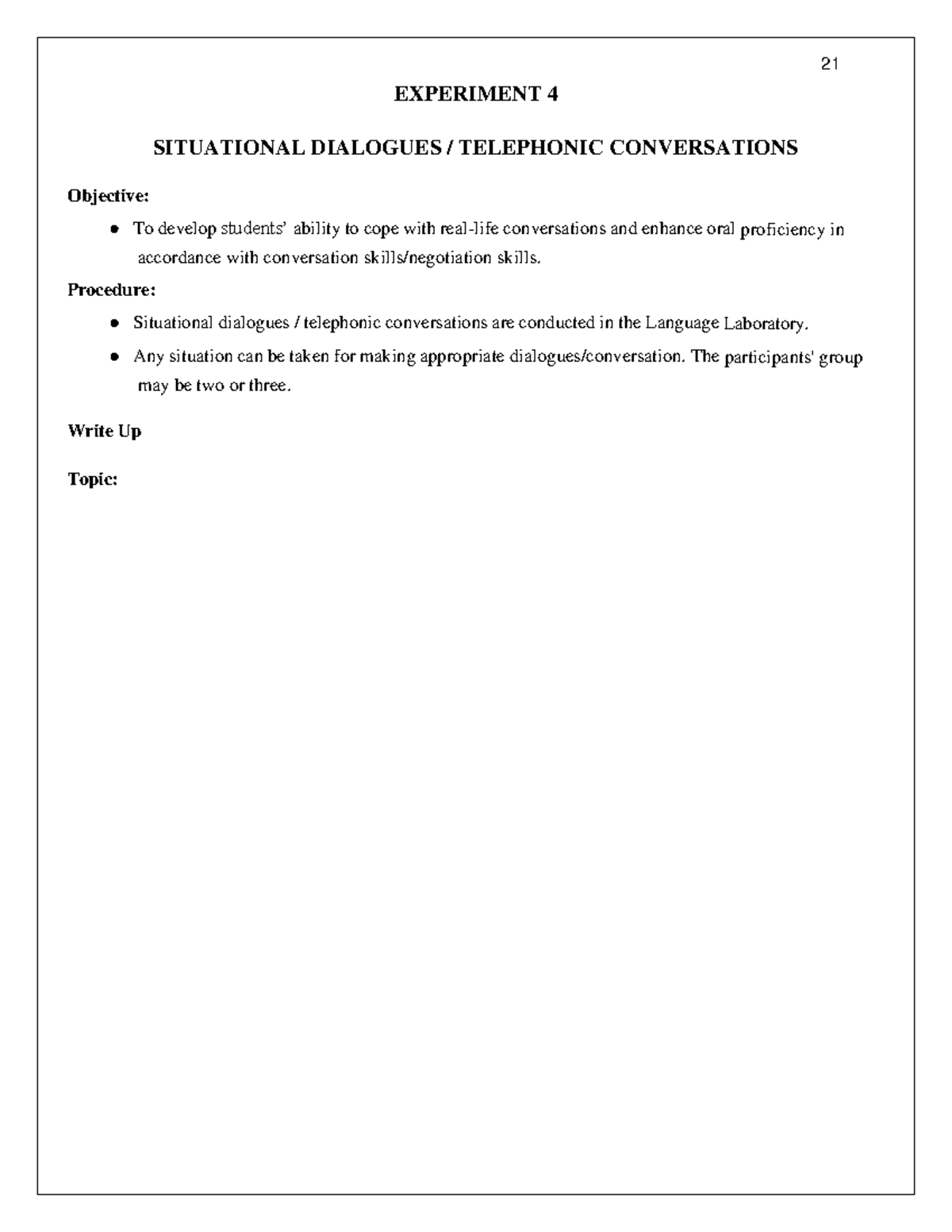 CSD manual - EXPERIMENT 4 SITUATIONAL DIALOGUES / TELEPHONIC ...