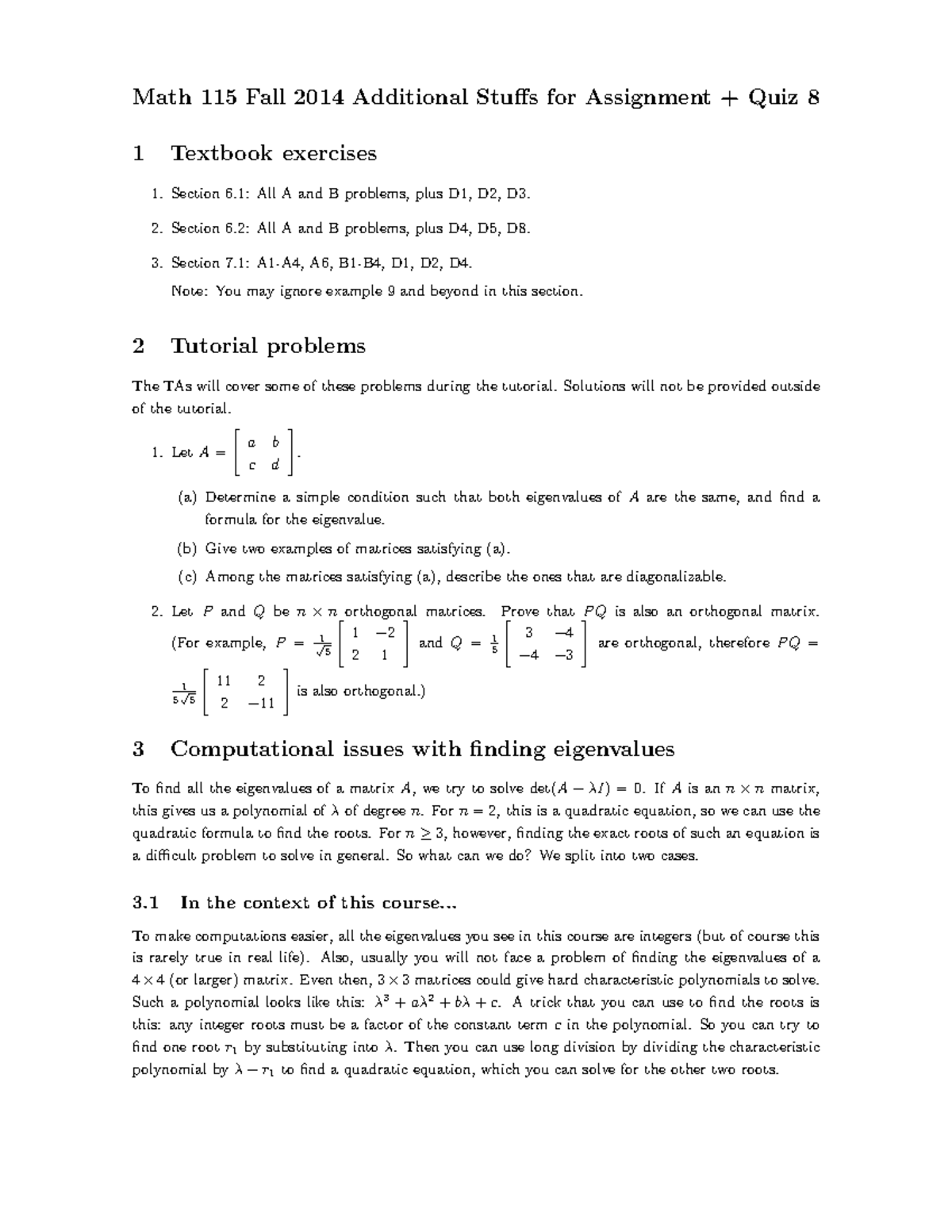 MATH115 F14 prac8 - Study reference - Math 115 Fall 2014 Additional ...