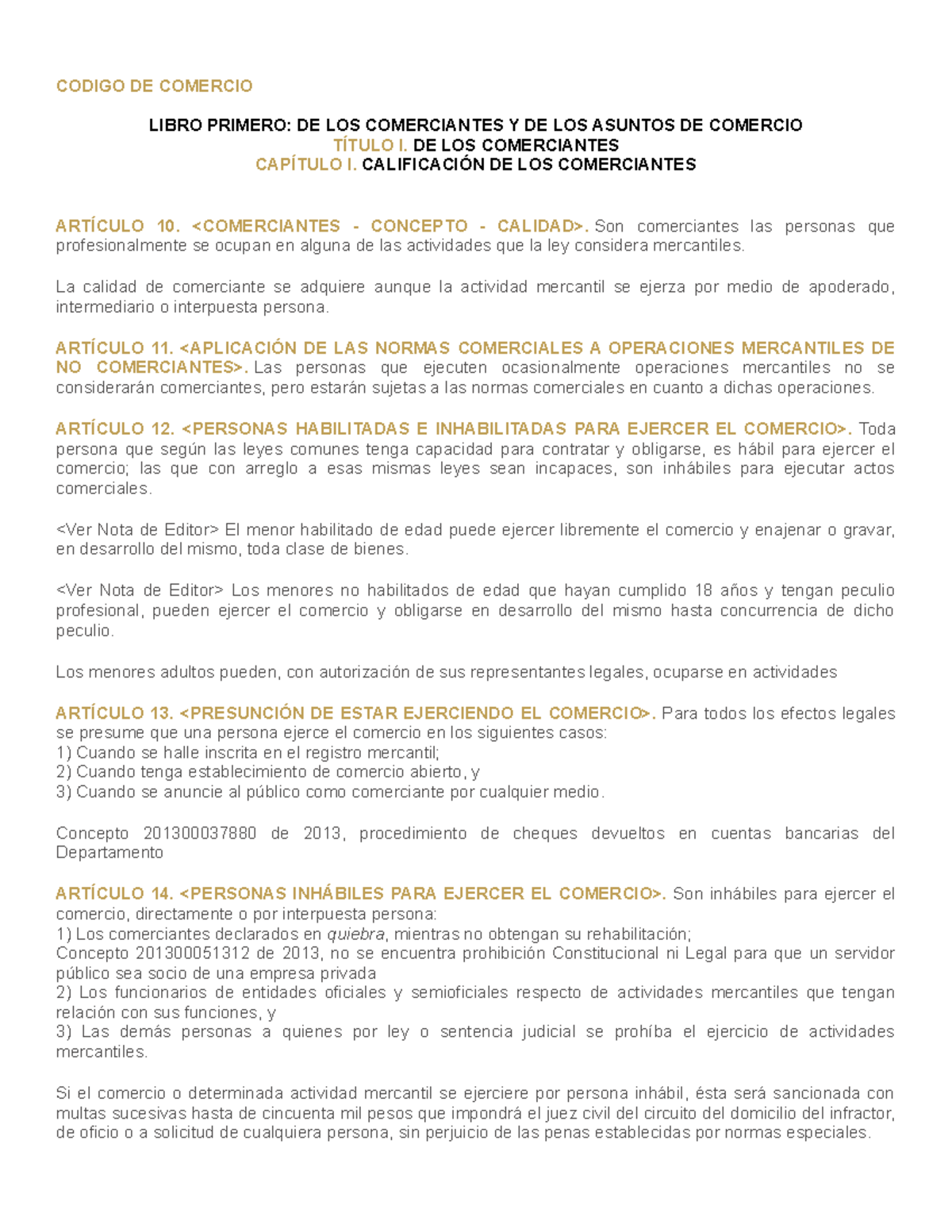Codigo de comercio - CODIGO DE COMERCIO LIBRO PRIMERO: DE LOS ...