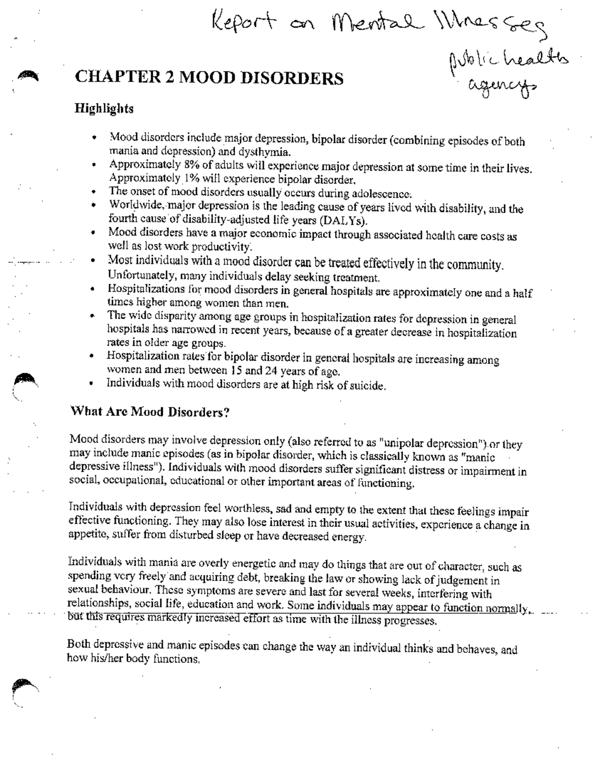 Mood Disorders Information Sheets - OPA1 - Studocu