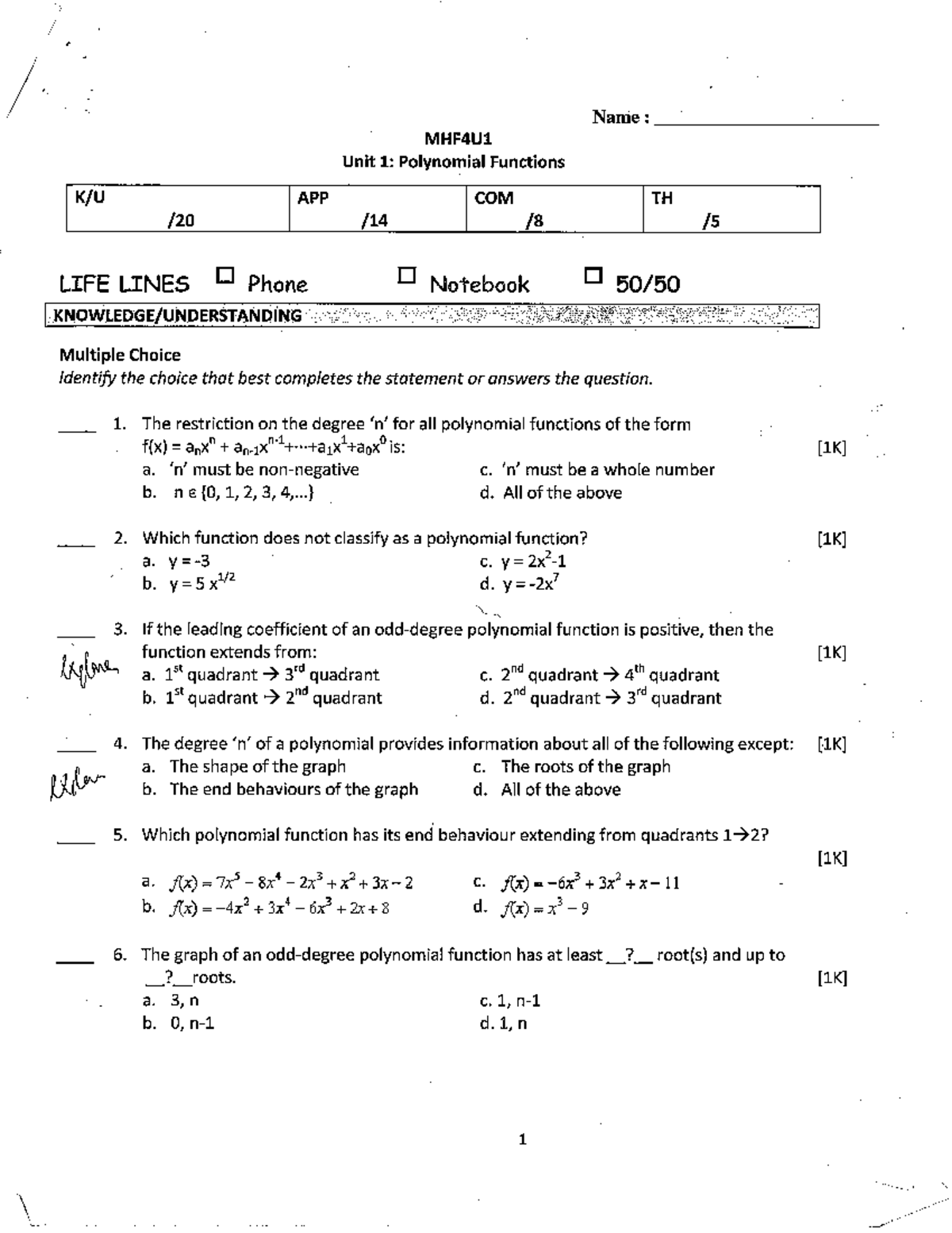 Test 1 polynomial functions - Studocu