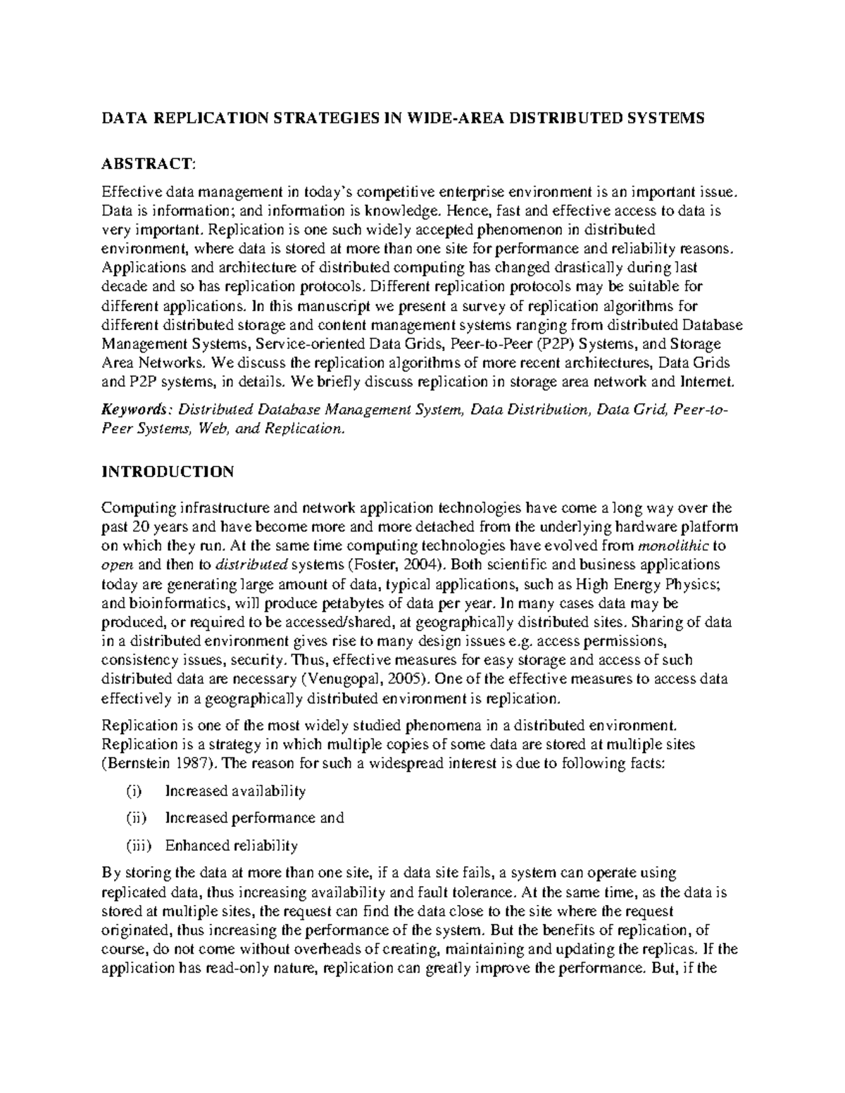 Data Replication Strategies In Wide Area Distributed Systems Data Replication Strategies In