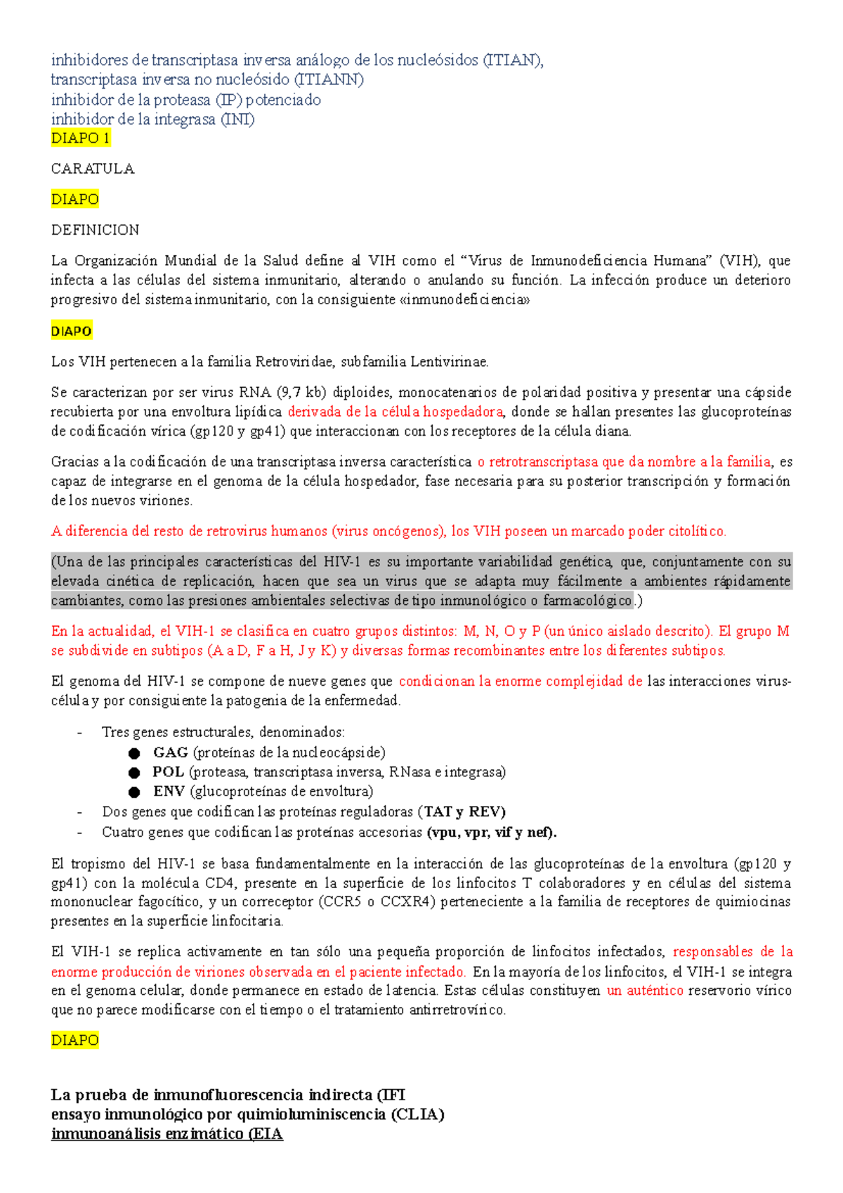 5. VIH GUÍA - Resumen VIH guía MSP - transcriptasa inversa no ...