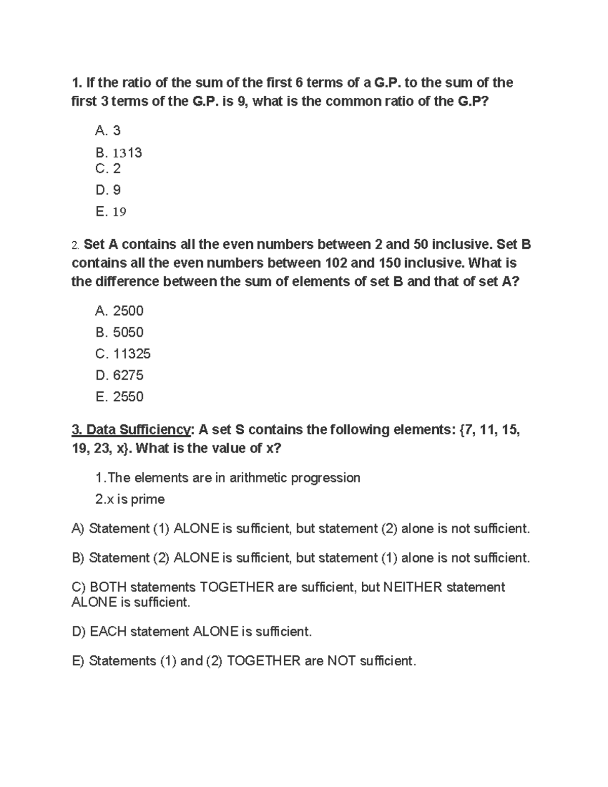 Quant Sample Papers - Practice Question - If the ratio of the sum of ...