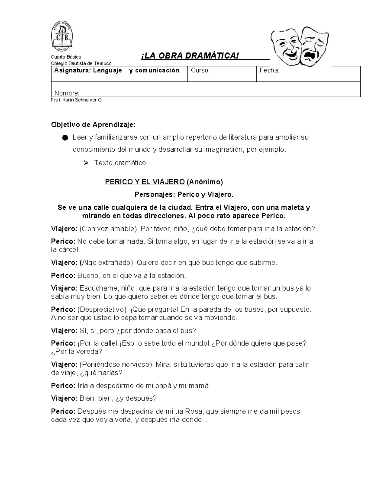 Guía obra dramática - obra dramatica - Cuarto Básico ¡LA OBRA DRAMÁTICA ...