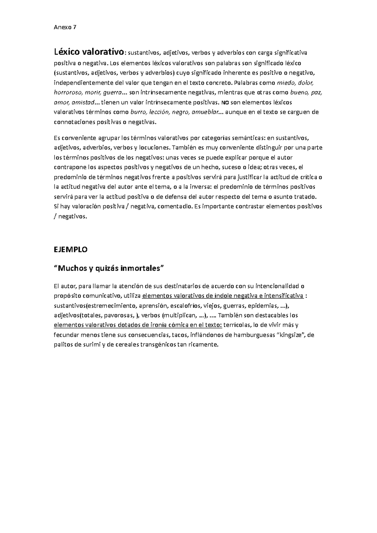 Léxico valorativo - Anexo 7 Léxico valorativo: sustantivos, adjetivos ...