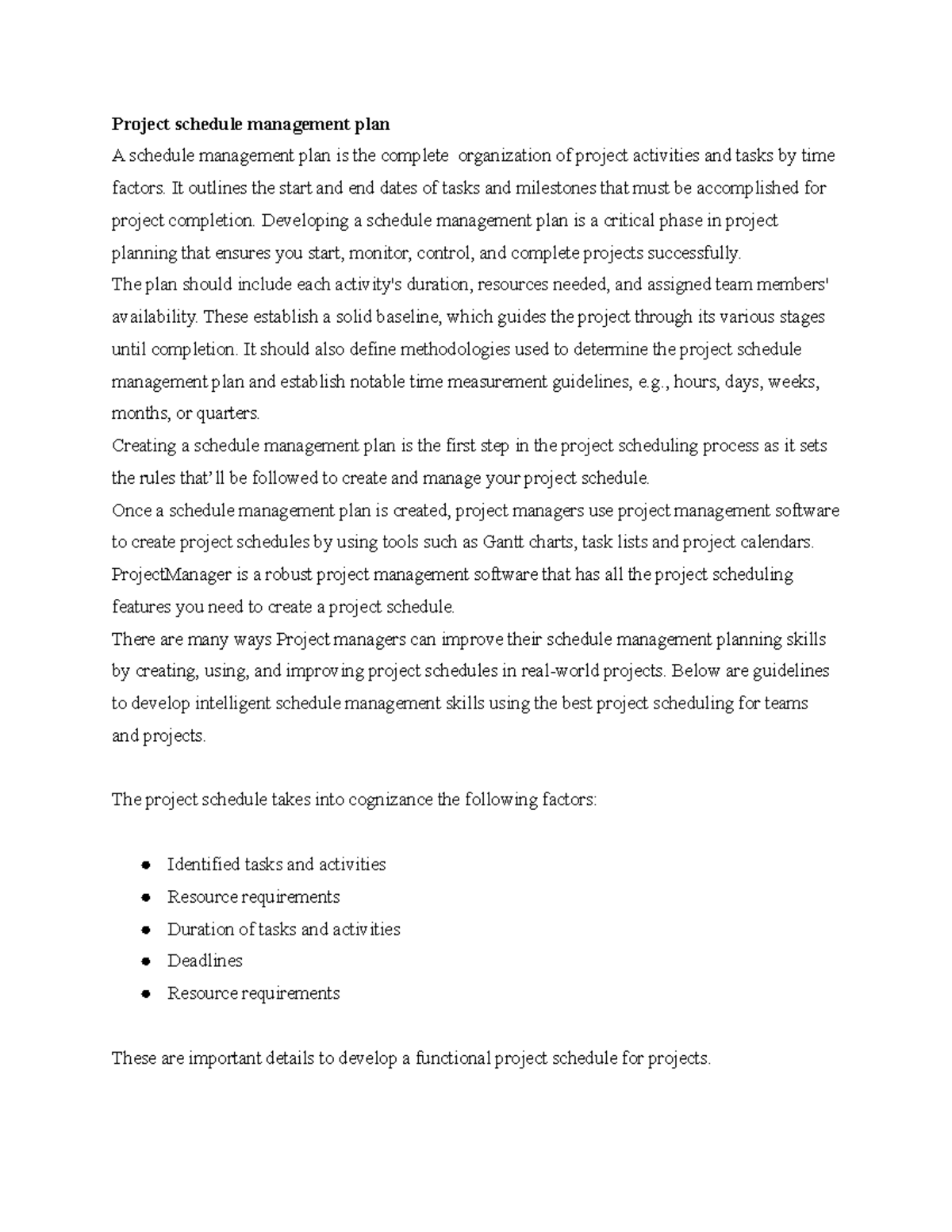 Elements of project schedule management plan - Project schedule ...