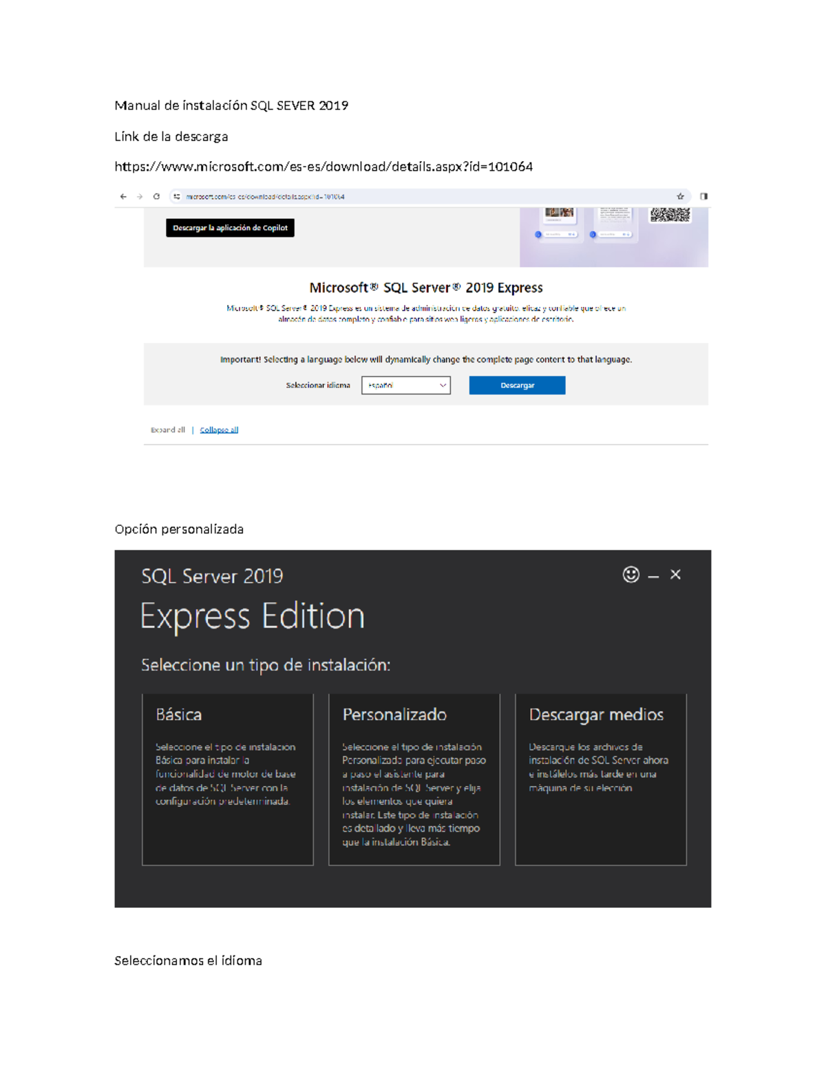 Manual de instalación SQL Sever 2019 - Base de datos - Manual de ...