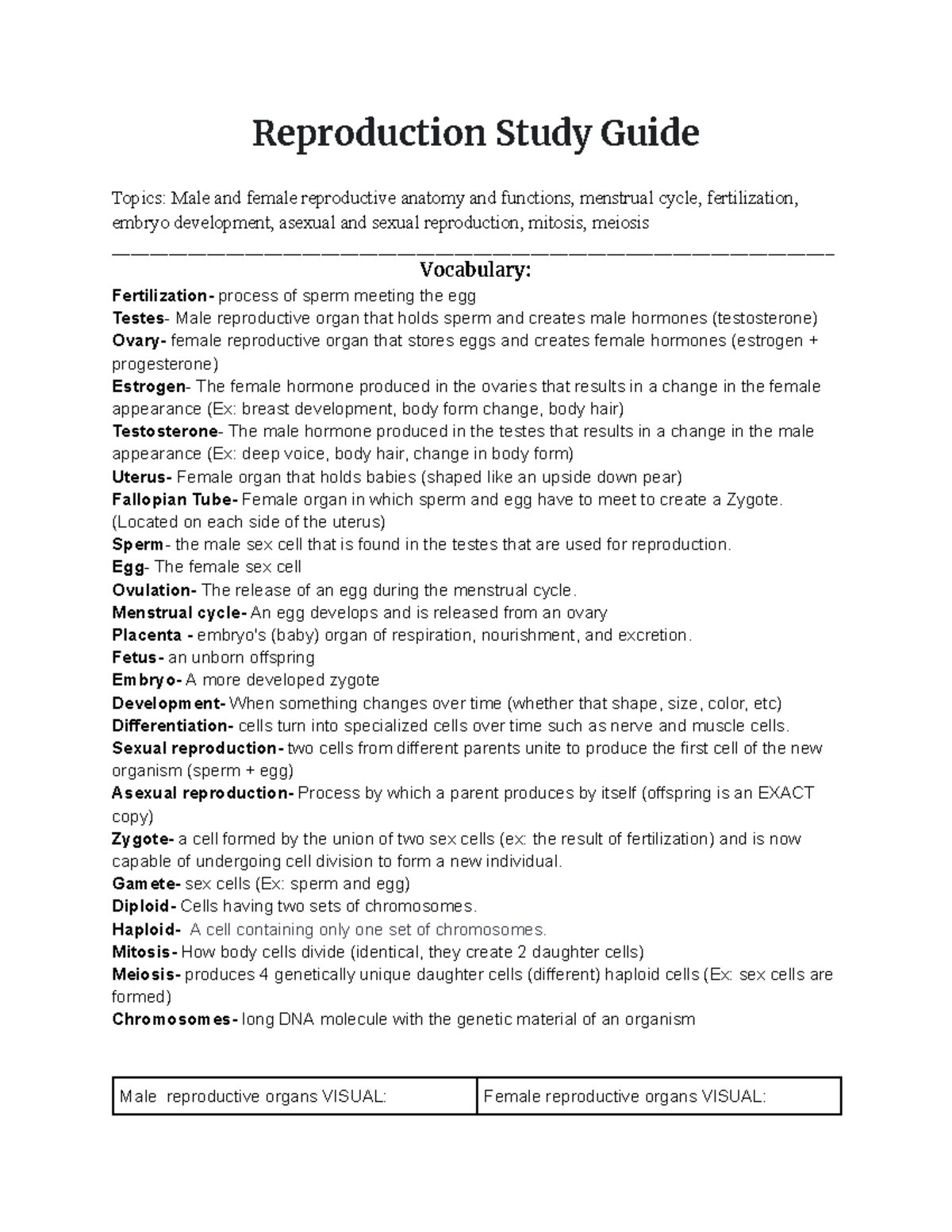 Reproduction Study Guide: Anatomy Functions Menstrual Cycle ...
