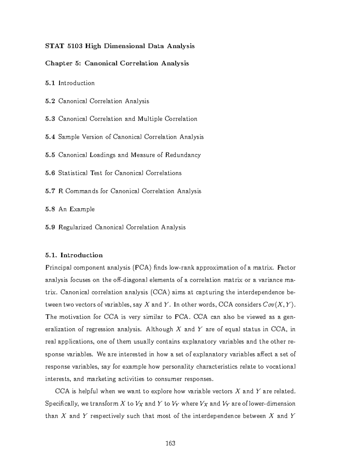 Chapter 5 - STAT 5103 High Dimensional Data Analysis Chapter 5: Canonical Correlation Analysis 5 ...