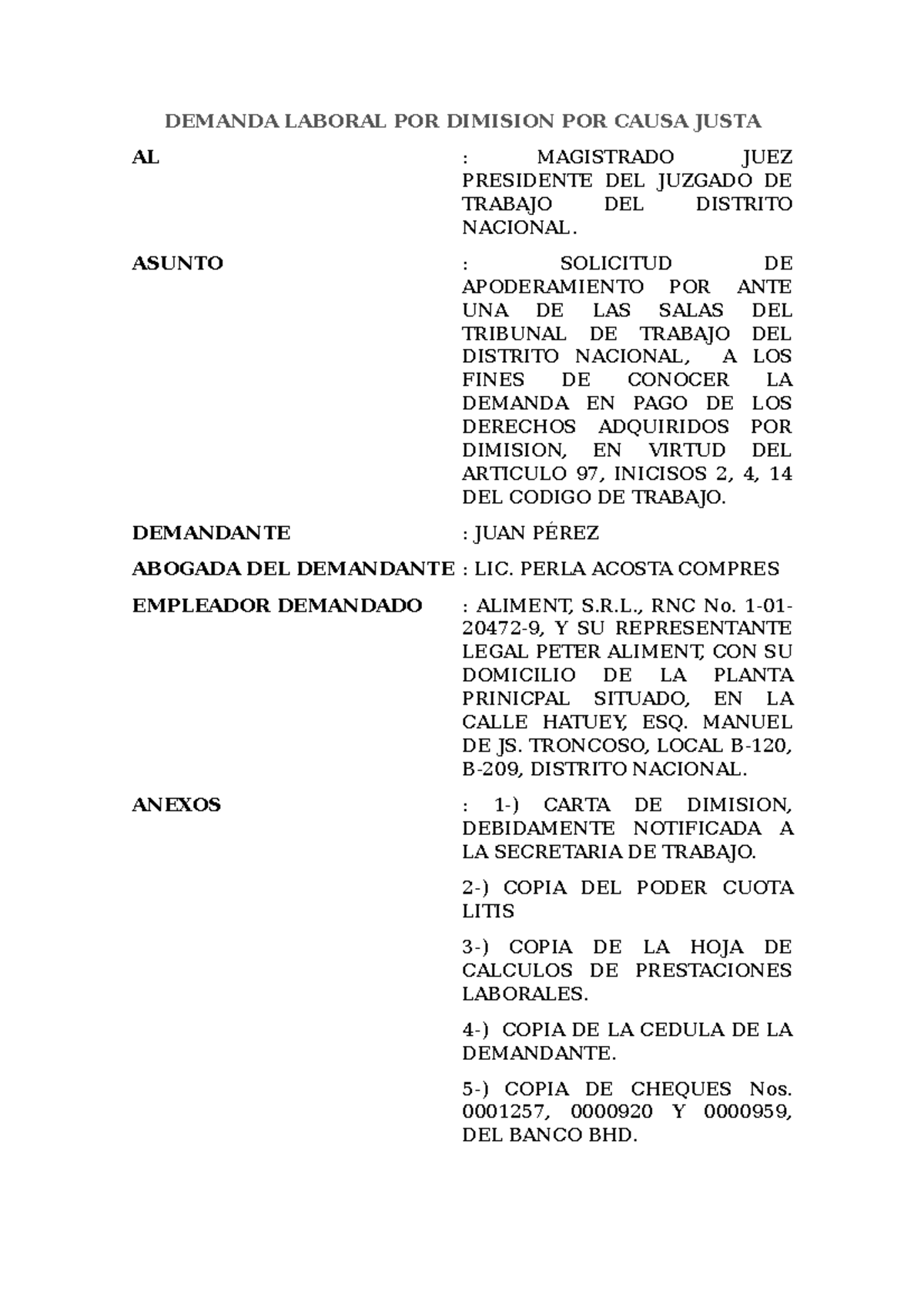 Demanda Laboral de Dimision por no pagar - DEMANDA LABORAL POR DIMISION ...