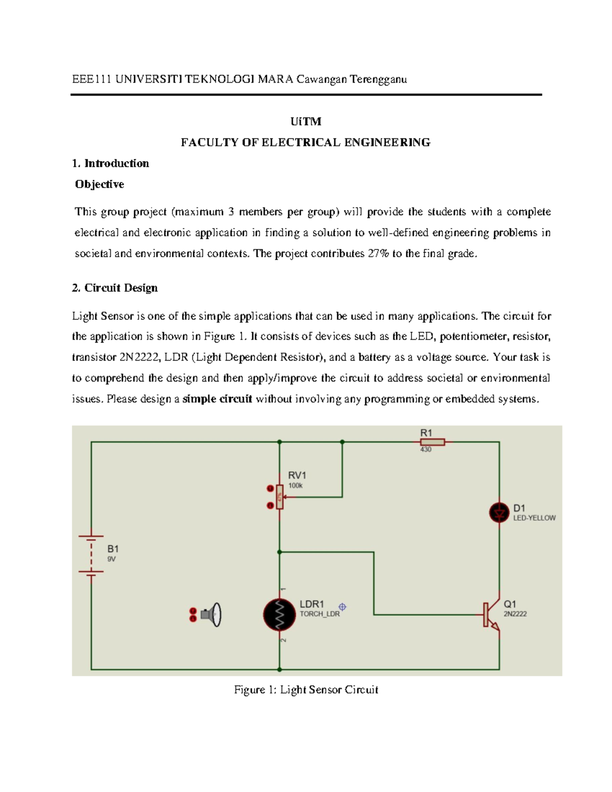 Manual Mini Project - nothing to say - EEE111 UNIVERSITI TEKNOLOGI MARA ...