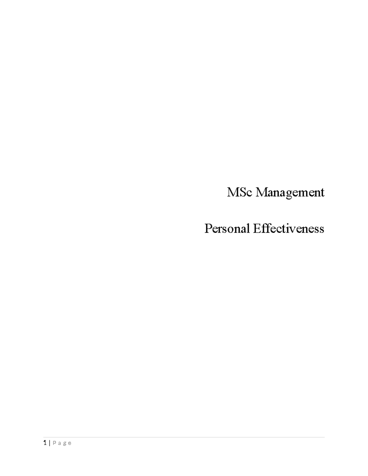 Personal Effectiveness - MSc Management Personal Effectiveness Table of Contents - Studocu