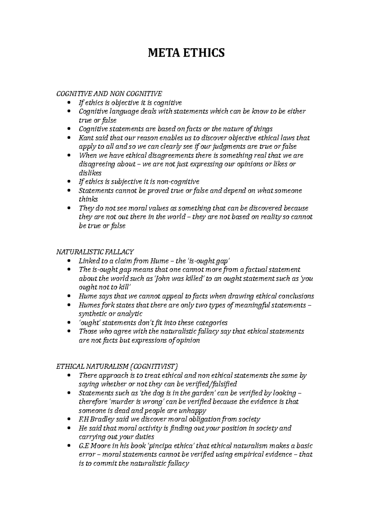 META Ethics - META ETHICS COGNITIVE AND NON COGNITIVE If ethics is ...