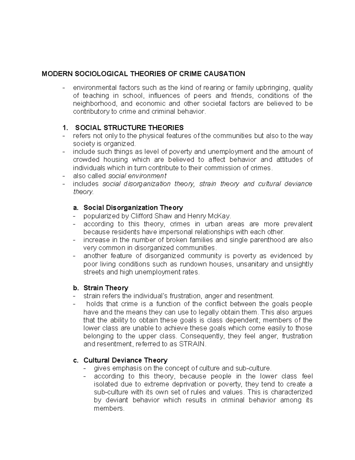 Intro-to crim - . Hhjk - MODERN SOCIOLOGICAL THEORIES OF CRIME ...