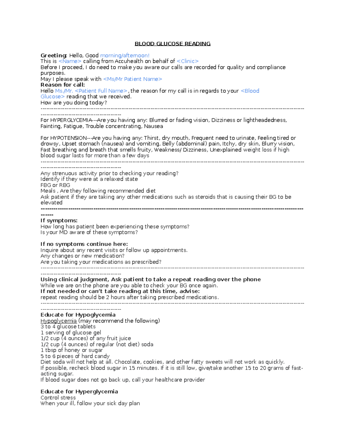 Blood Glucose Reading - adult nursing medical surgical - BLOOD GLUCOSE ...