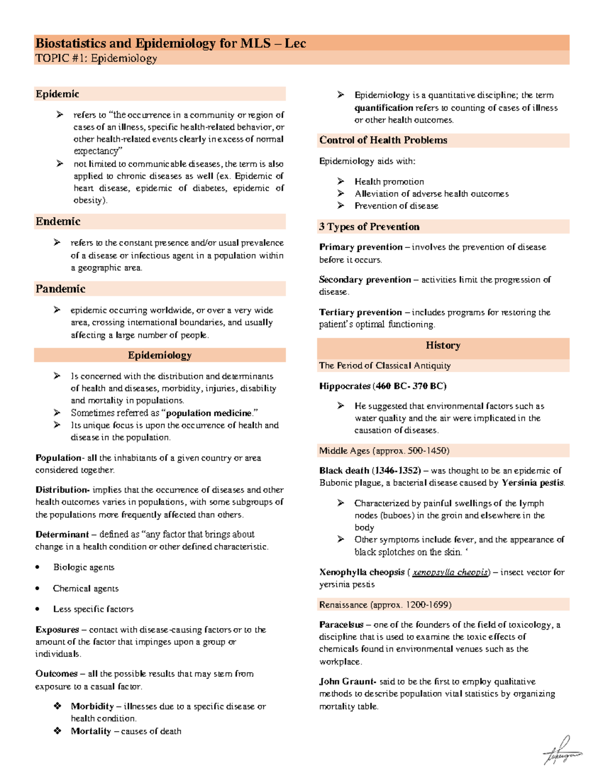 Biostat Topic#1 - Biostatistics and Epidemiology for MLS – Lec TOPIC #1 ...
