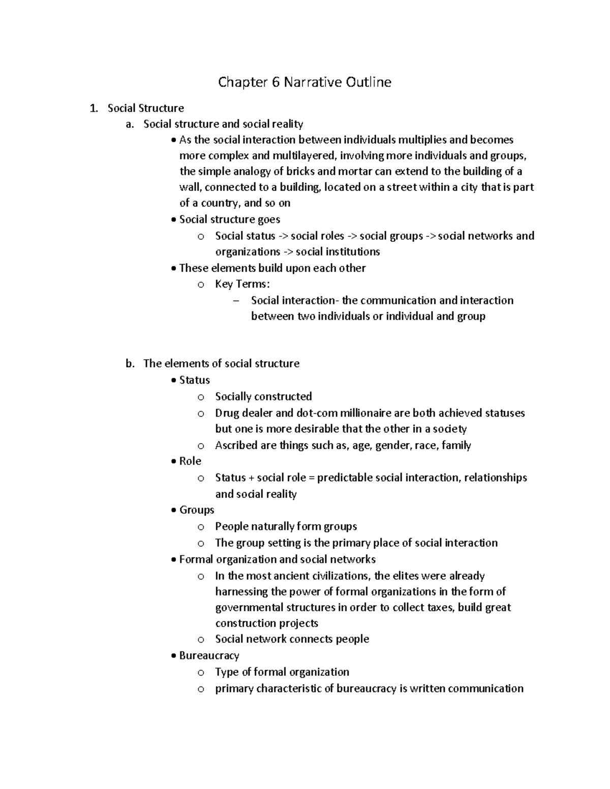 Chapter 6 Narrative Outline - Chapter 6 Narrative Outline Social ...
