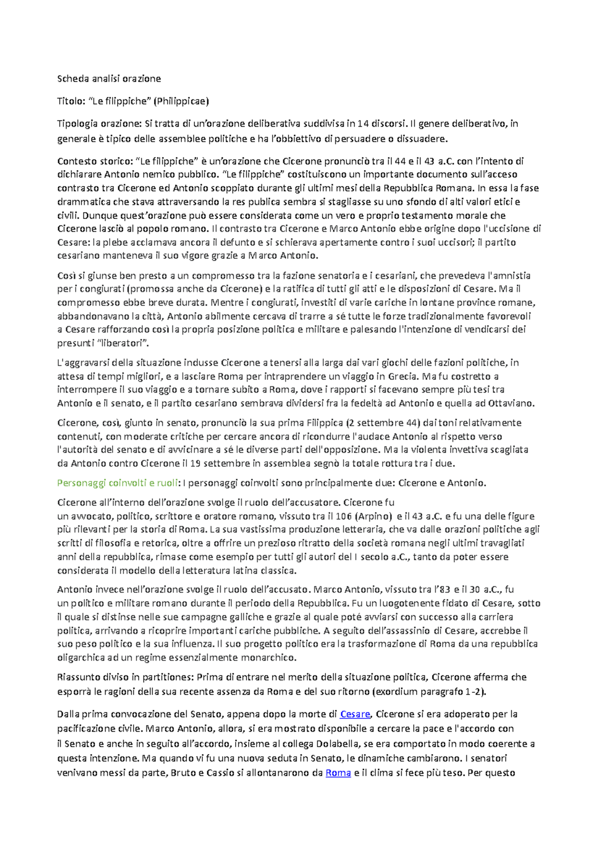 Filippiche di Cicerone analisi - Scheda analisi orazione Titolo: “Le ...
