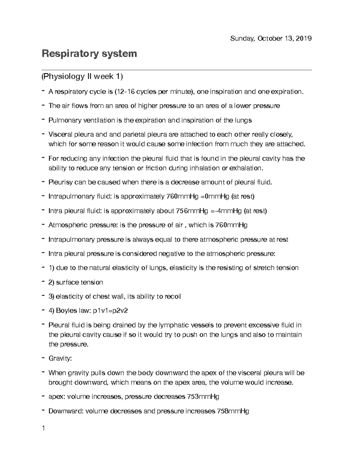 Physiology II main respiratory notes - Respiratory system (Physiology ...
