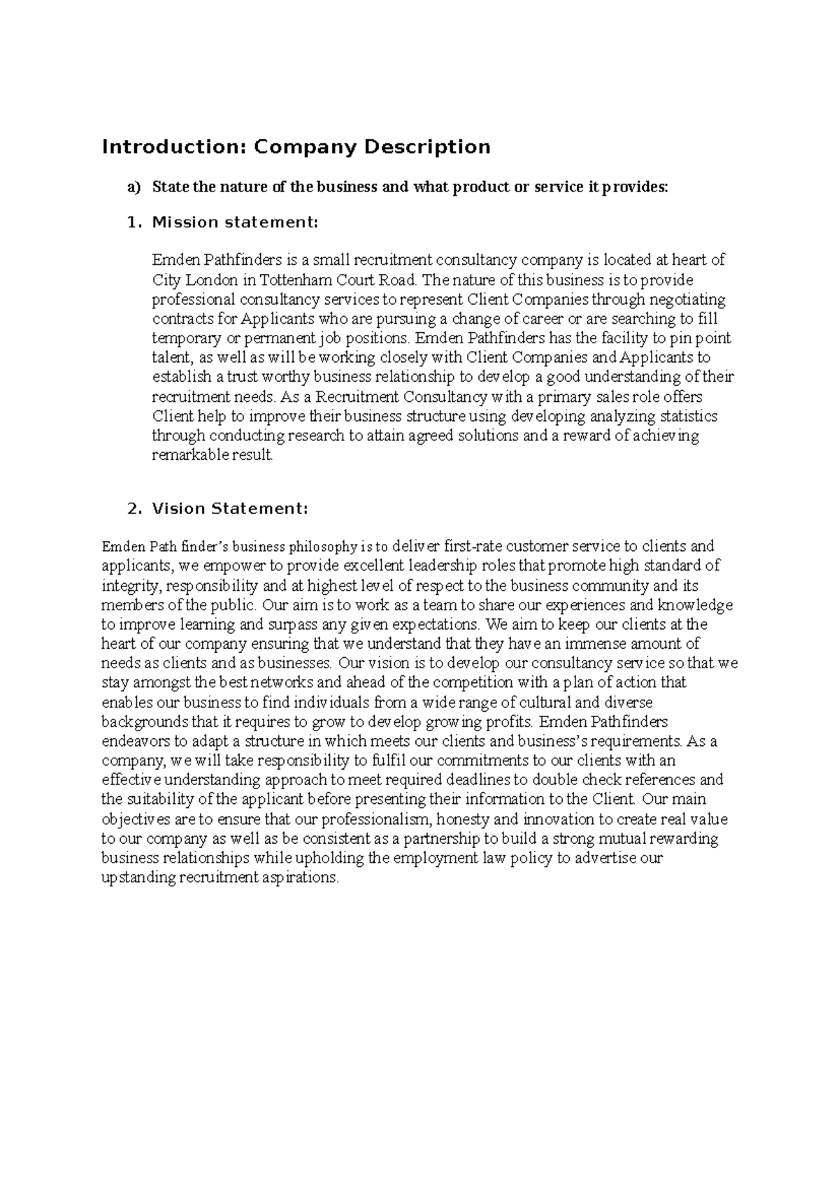 Introduction to business business plan (Final Outline) - Introduction ...