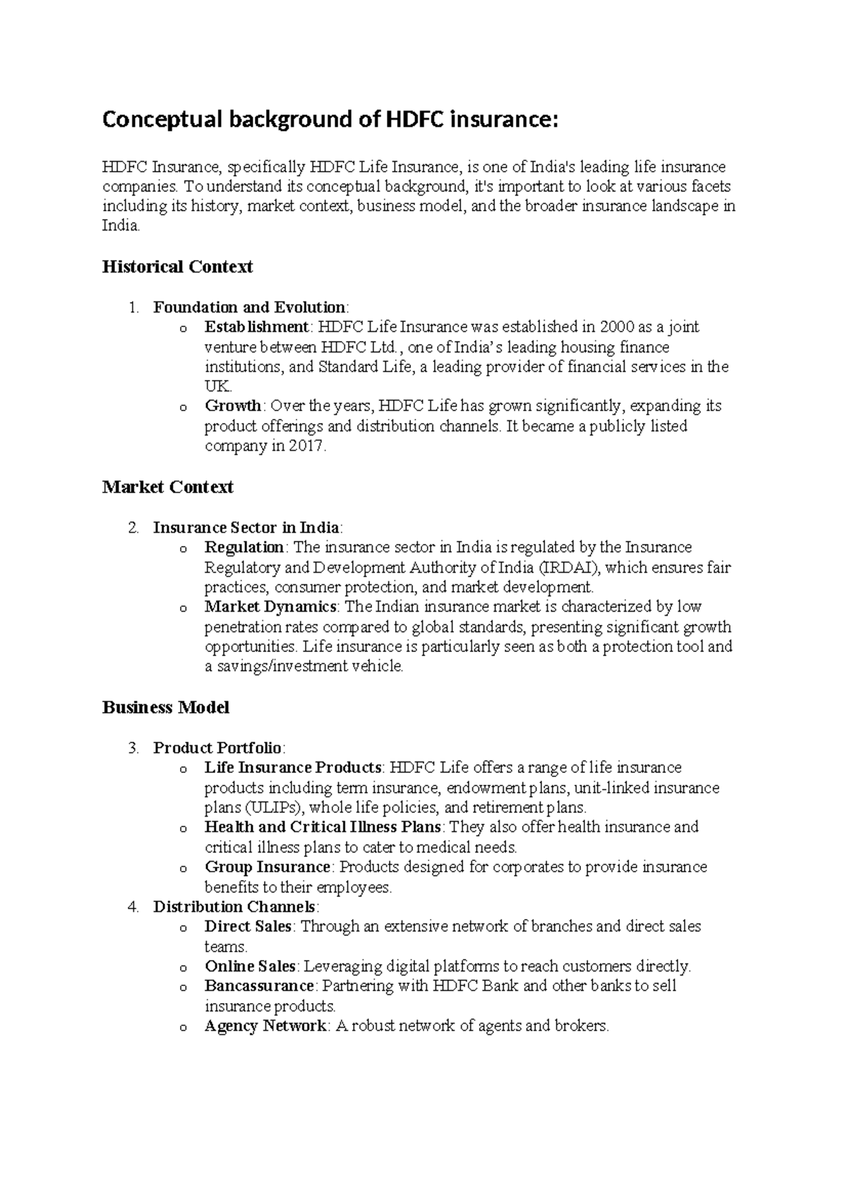 CHAT GPT - Conceptual background of HDFC insurance: ####### HDFC ...