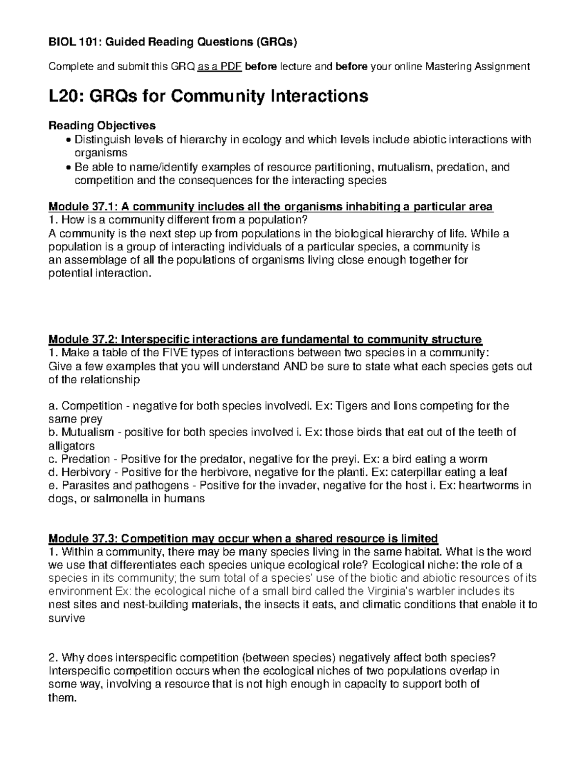 Lesson 20 GRQs Community Interactions - BIOL 101: Guided Reading ...
