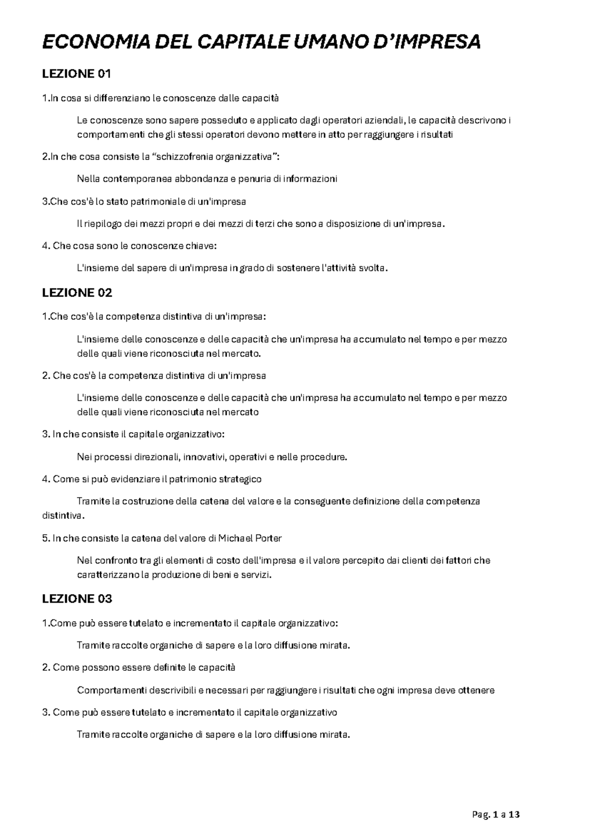 Economia DEL Capitale Umano D' Impresa - ECONOMIA DEL CAPITALE UMANO D ...