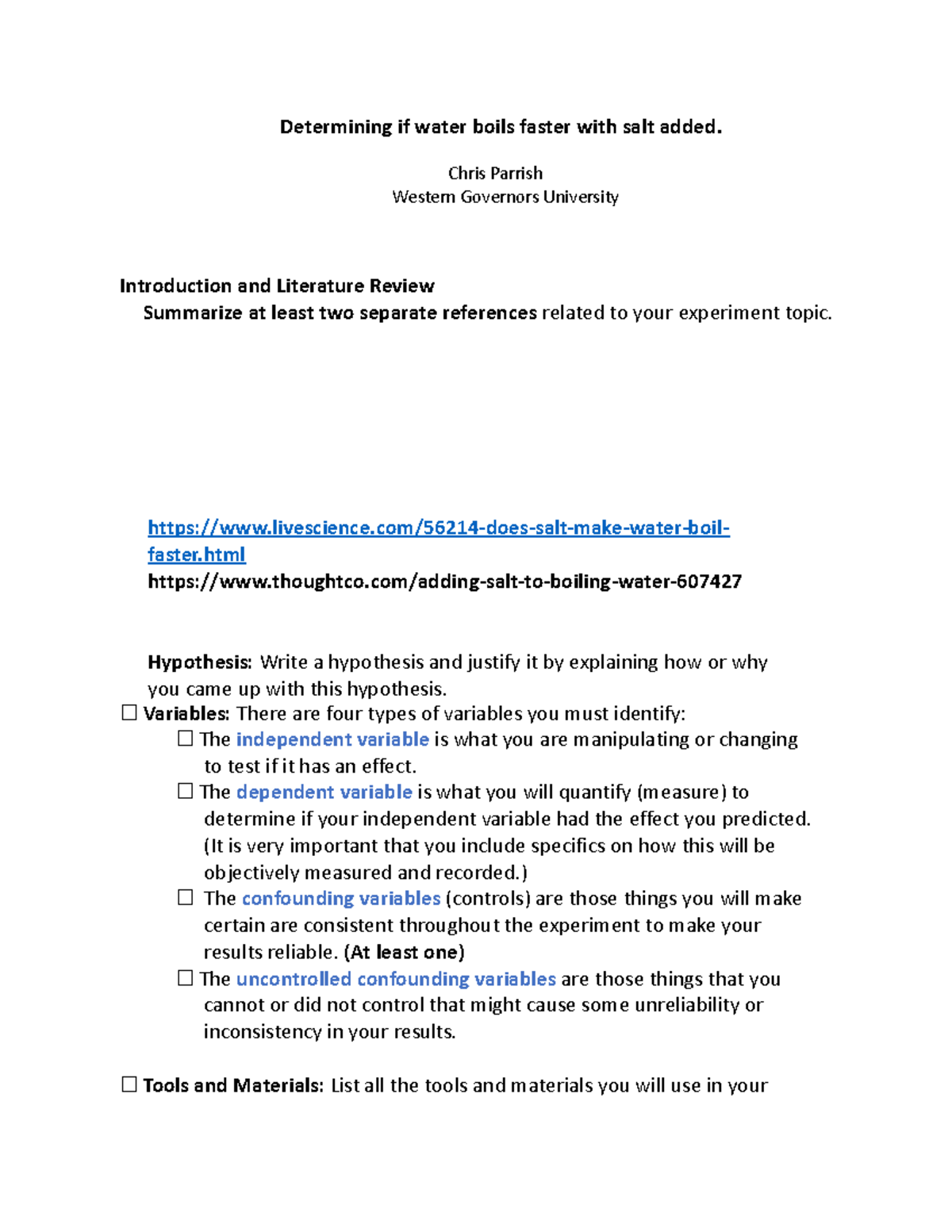 WGU Natural science lab - Determining if water boils faster with salt ...