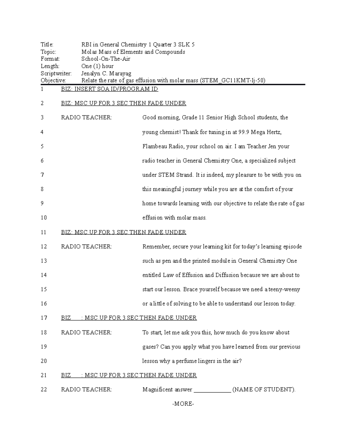 GEN CHEM WK 6 - SCRIPT - Title: RBI in General Chemistry 1 Quarter 3 ...