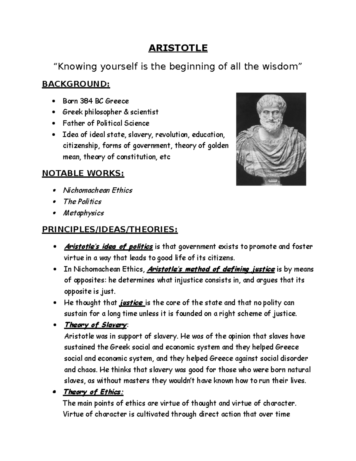 Aristotle - ARISTOTLE “Knowing yourself is the beginning of all the ...